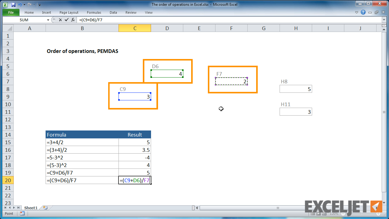Excel Tutorial The Order Of Operations